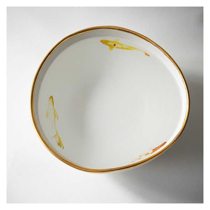 Cuenco - bol decorado de carpas Koi. Vajilla artistica