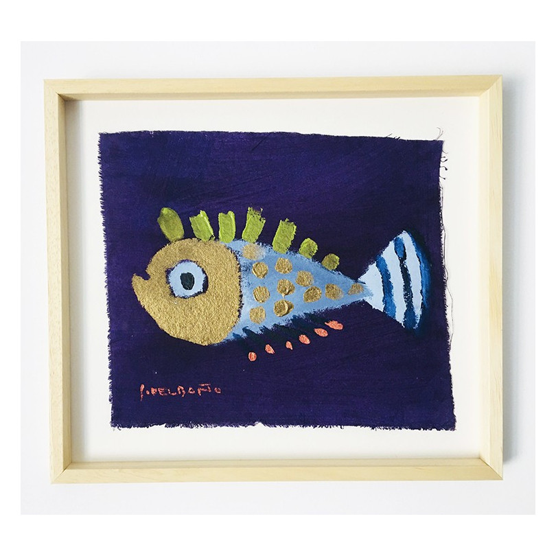 Petit tableau de poisson coloré et drôle. Pièce unique peinte à la main