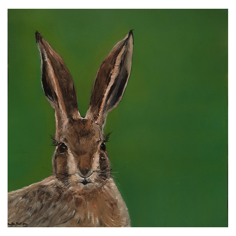Hare portrait painting on canvas by Marike Koot, contemporary artist
