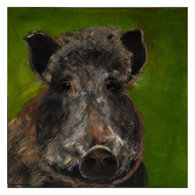 Wild boar portrait painting by Marike Koot, contemporary artist