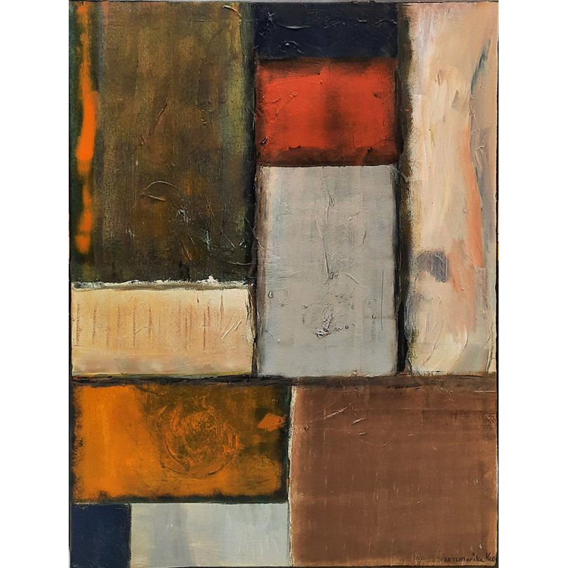 Abstract painting by Marike Koot, warm colors composition painting