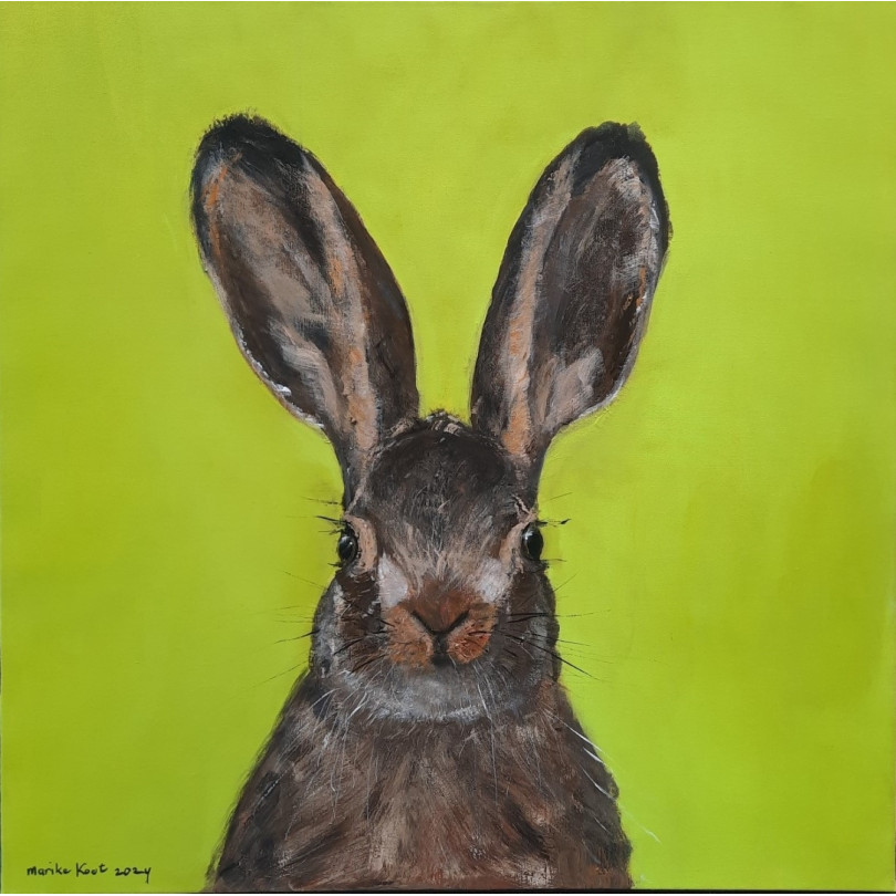 Hare portrait painting on canvas by Marike Koot, contemporary artist