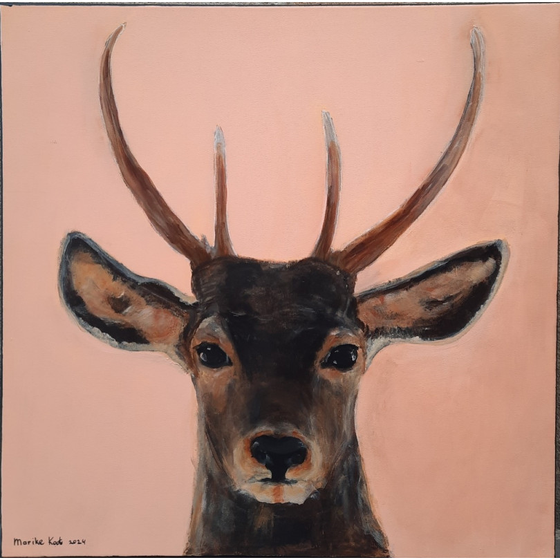 Deer portrait painting by M. Koot, contemporary artist. Animal painting