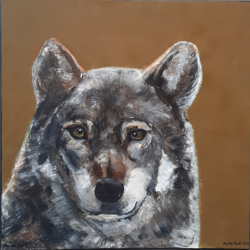 Wolf portrait painting by M. Koot, contemporary artist. Animal painting