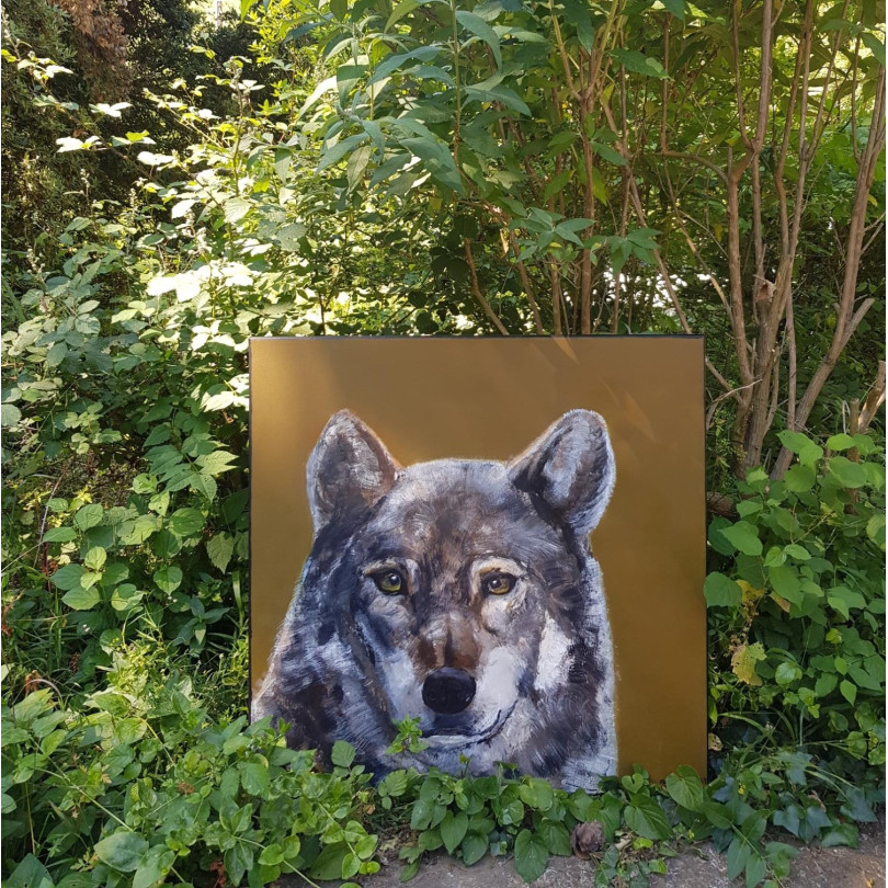 Wolf portrait painting by M. Koot, contemporary artist. Animal painting